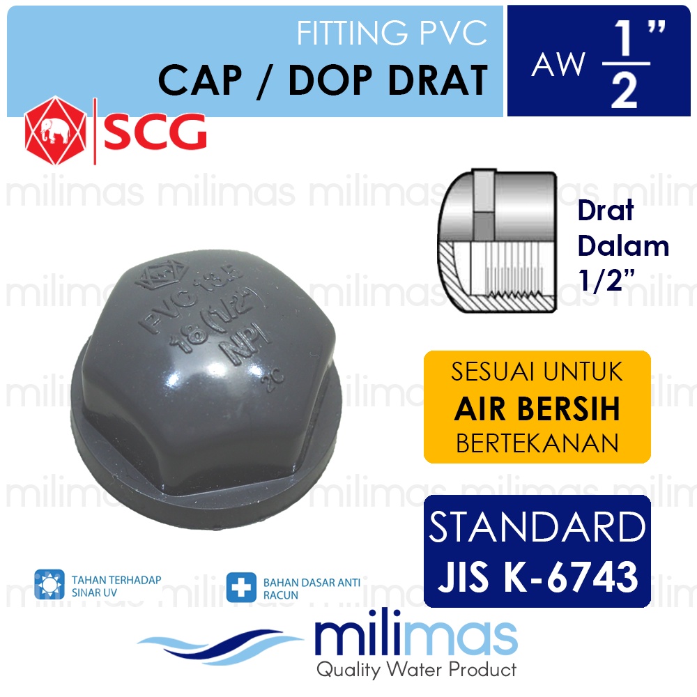 Jual SCG - CAP AW 1/2" - DOP/Tutup PVC Drat Dalam - FITTING PVC JIS ...