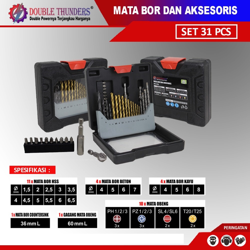 Jual Mata Bor Set 31 Pcs Double Thunder Drill Bits Besi + Beton | Shopee Indonesia