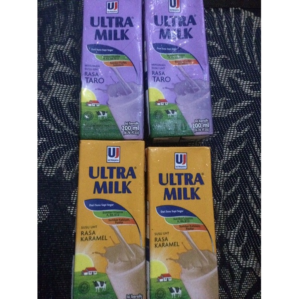 Jual ultra milk uht rasa full cream/karamel/strawberry dan taro 200 ml ...