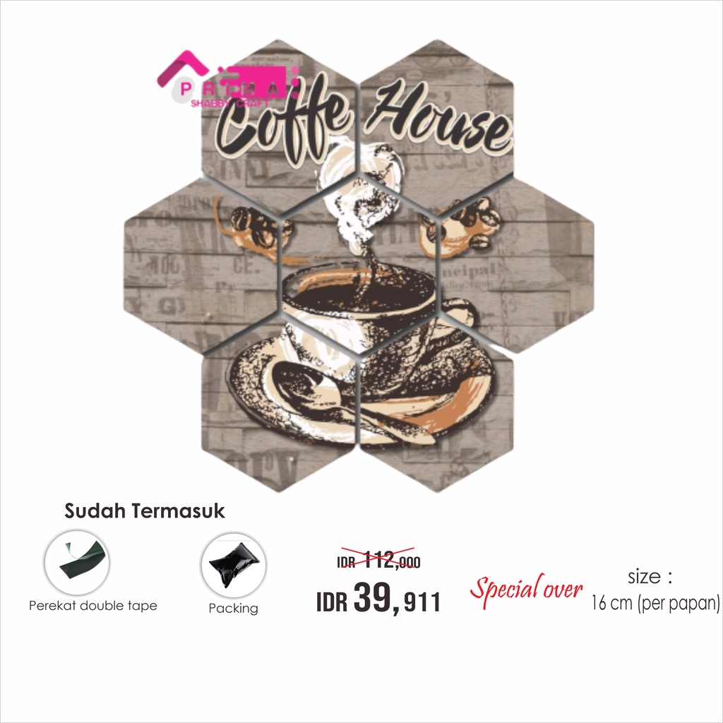 Jual Hiasan Dinding Poster Kayu Pajangan Walldecor 7 in 1 Hexagonal Coffee Kopi Dekorasi Dapur ...
