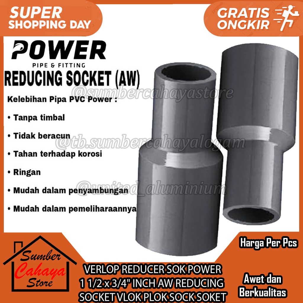 Jual VLOK SOCK REDUCER SOK POWER 1 1/2 x 3/4" INCH AW VERLOP REDUCING ...