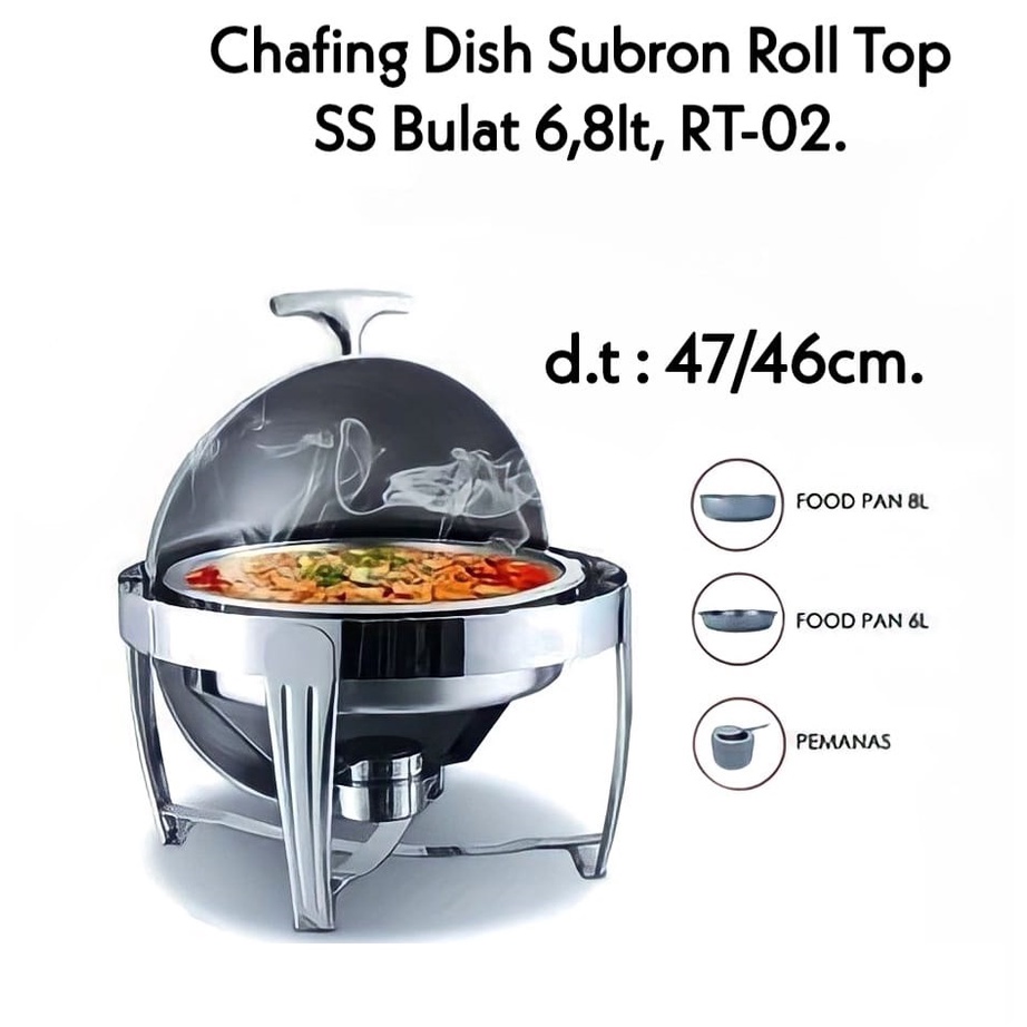 Jual Round Chafing dish roll subron stainles 6,8lt / Wadah saji ...