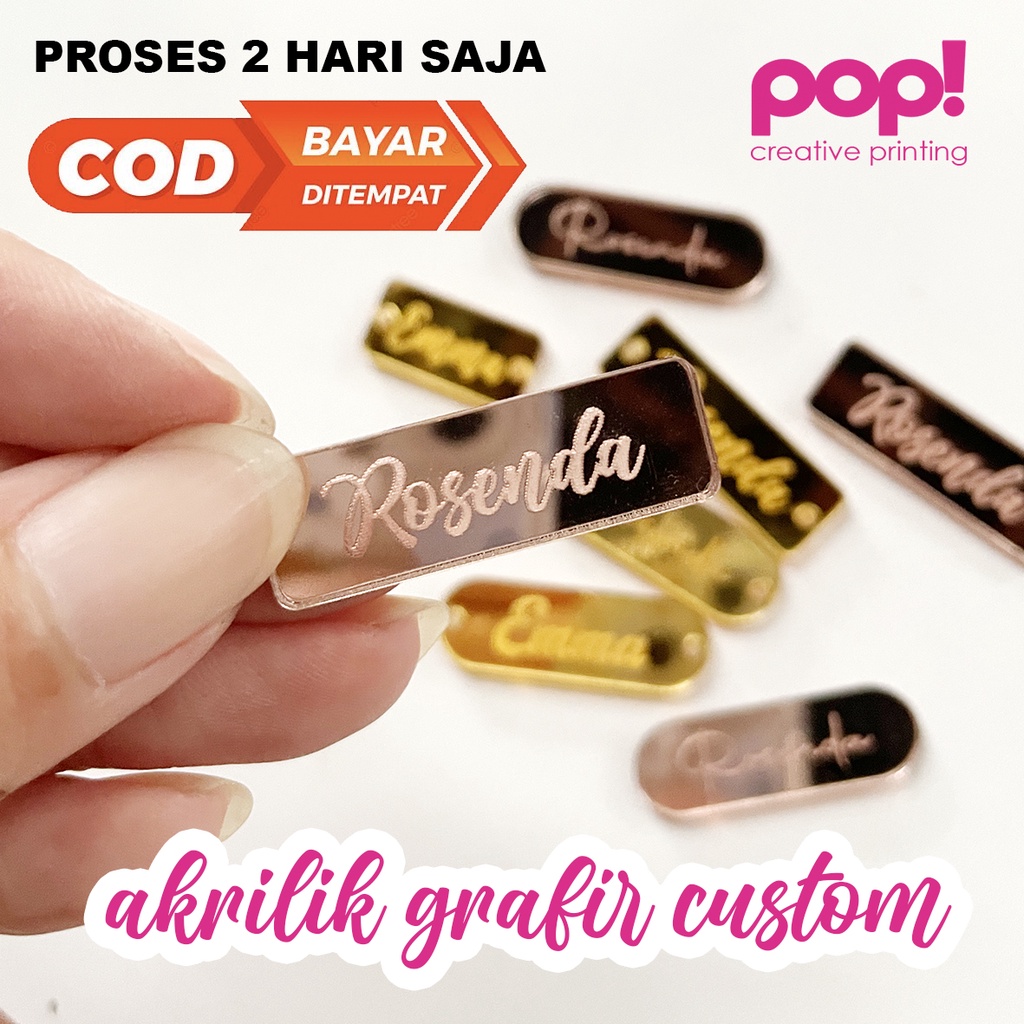 Jual Akrilik Grafir Custom Gold Rosegold Silver Label Toko Branding ...