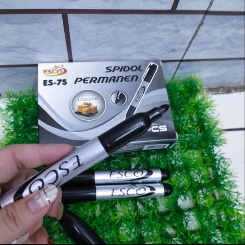 Jual Spidol Permanen Esco Spidol Permanen Marker Isi 12pcs Shopee Indonesia