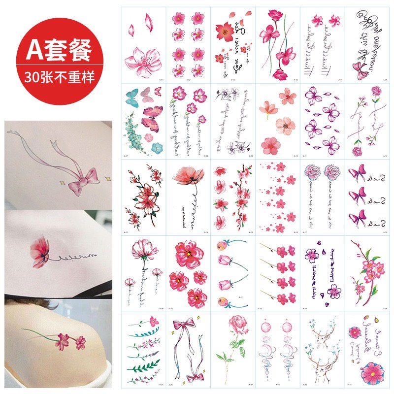 Jual 30 lembar Tato Temporer sticker motif bunga tulisan karakter tahan ...