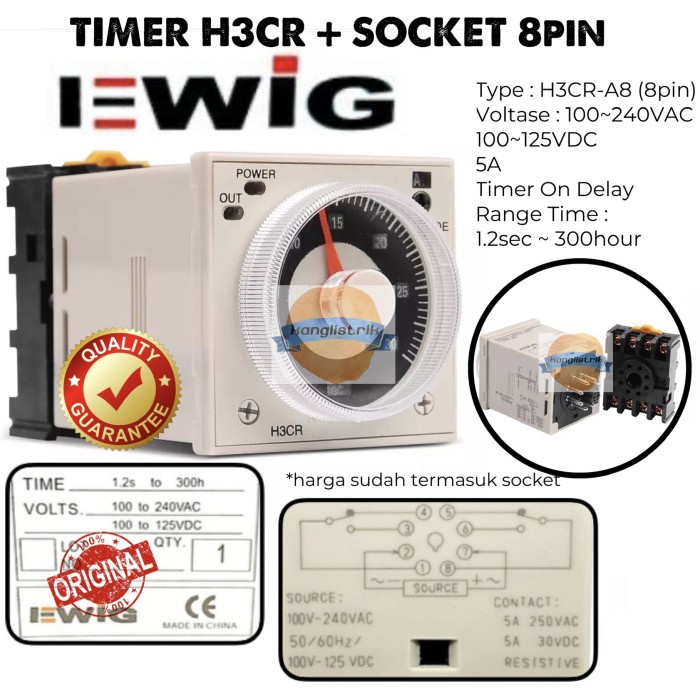 Jual TIMER H3CR-A8 220V (100~240VAC ) + SOCKET 8PIN MODEL OMRON ...