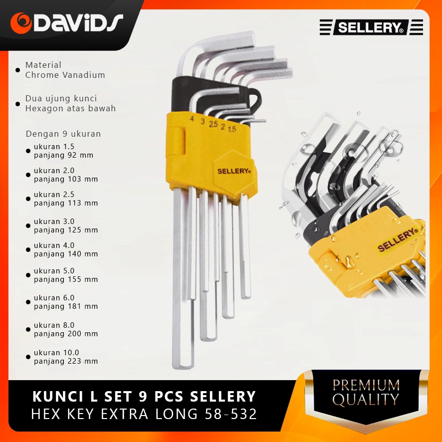 Jual Kunci L Set Panjang Konci Baja Segi Enam 9 Pcs Hex Key Sellery ...