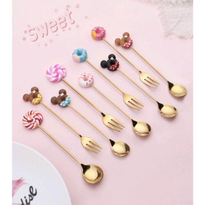 Jual Cafe Sendok Garpu Lucu Dessert Kecil Karakter Korea Gold TeaSpoon ...