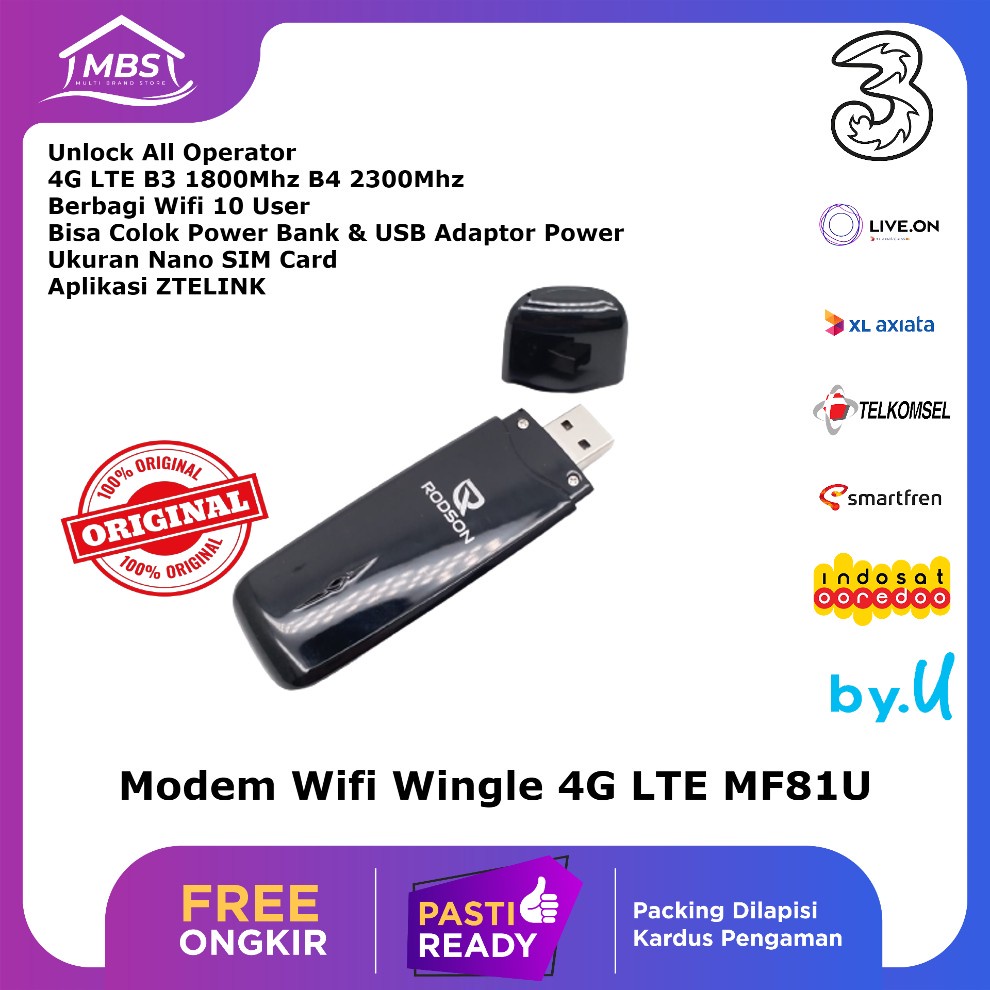Jual Modem wifi 4G LTE Unlock All Operator Rodson MF81U Wingle Colok ...