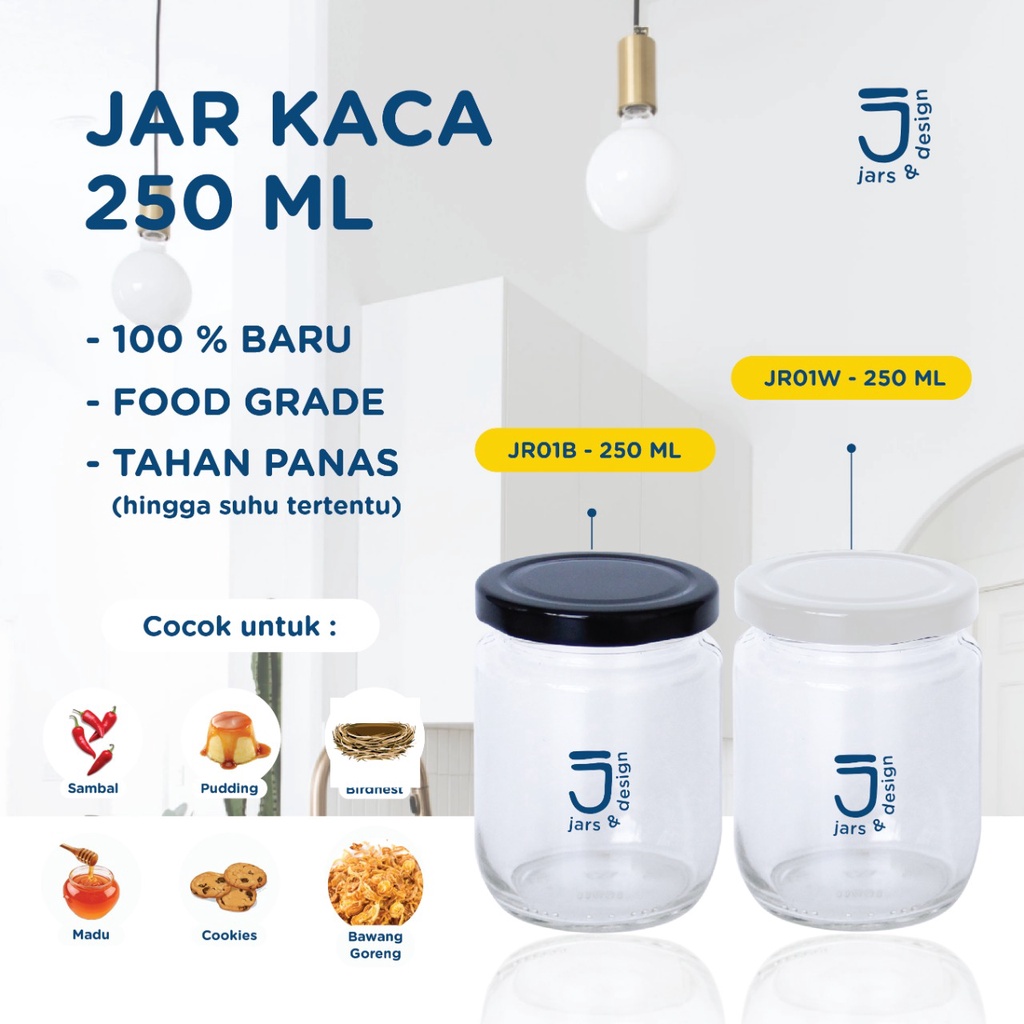 Jual Jar Kaca Bulat 250ml Tutup Hitam/Putih | Shopee Indonesia