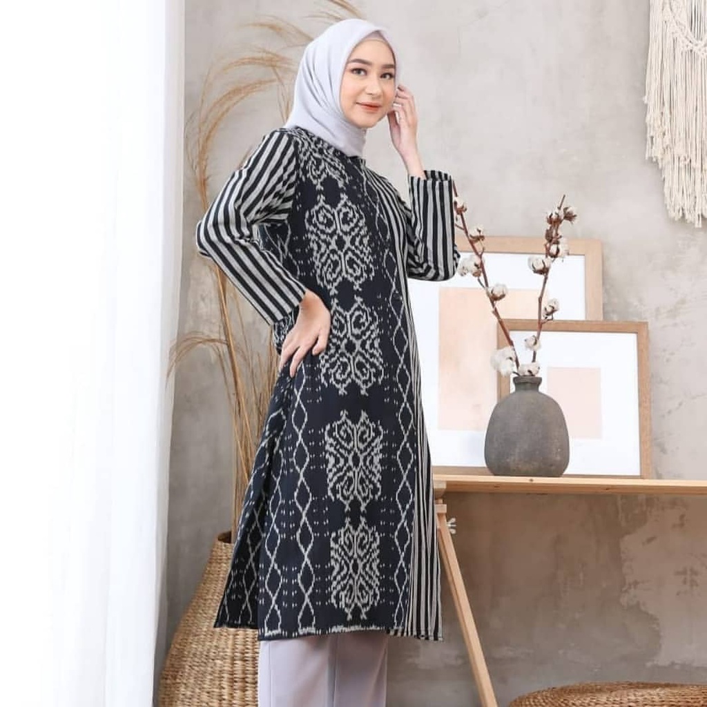Jual Dress tenun unik motif kalimantan lurik atasan baju muslim | Shopee Indonesia
