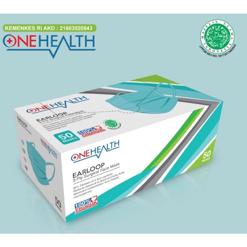 Jual MASKER EARLOOP SURGICAL 3PLY ONEHEALTH 1 box isi 50pcs Masker ...