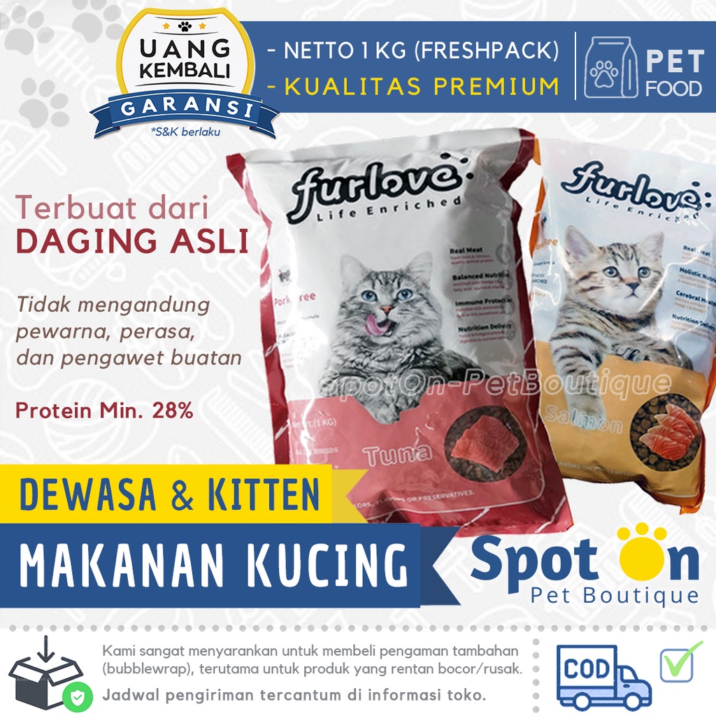 Jual Makanan Kucing Dewasa dan Kitten Furlove 1 Kg | Cat Food Halal ...