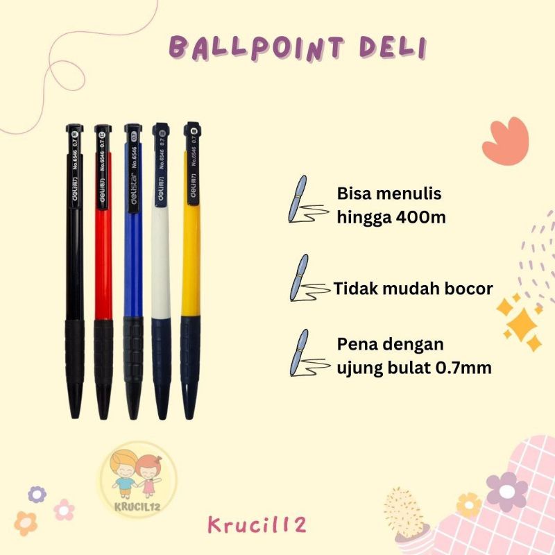 Jual KRUCIL Bolpoin Deli Pulpen Retractable tinta tebal warna hitam ...
