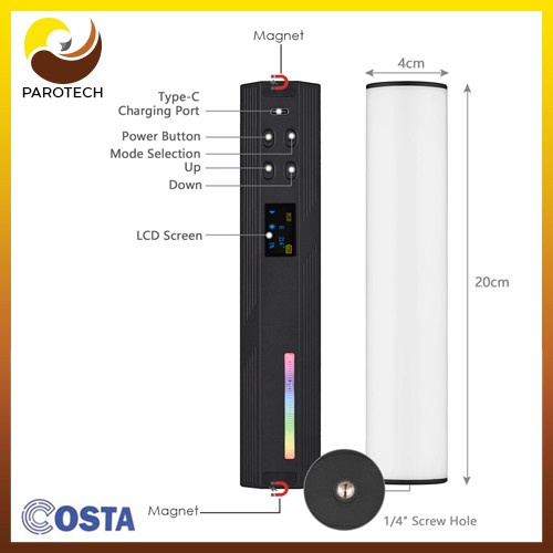 Jual COSTA Tube Light W-Light RGB 20cm Magnetic Handheld Video LED ...