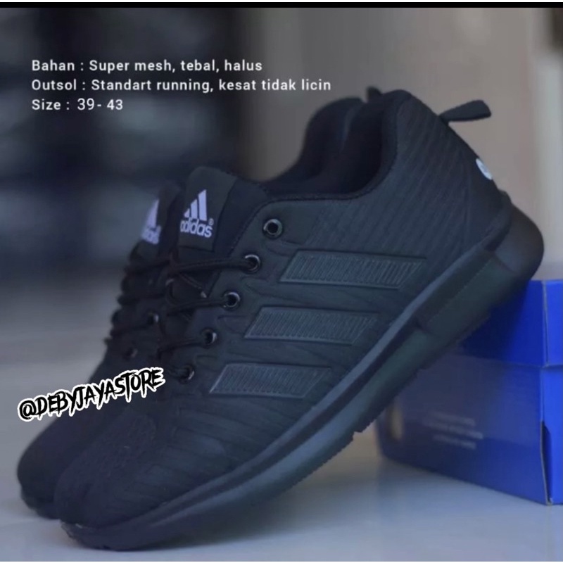 Jual Sepatu Sneaker Pria FULL BLACK Sepatu Olahraga Running Sepatu ...