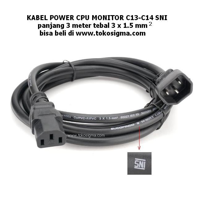 Jual KABEL POWER 3 mtr CPU-MONITOR C13-C14 SNI 3X1.5mm | Shopee Indonesia