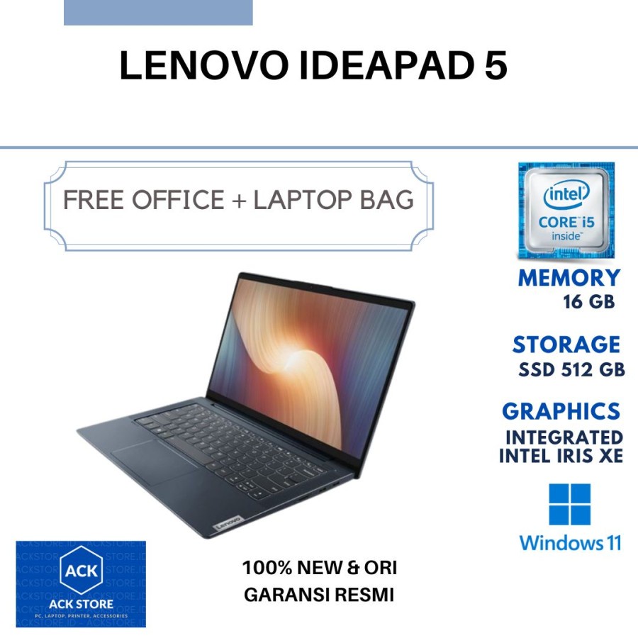 Jual Lenovo IdeaPad 5 IP5 5QID i5-1235U 16GB SSD 512GB W11 OHS 14" UMA | Shopee Indonesia