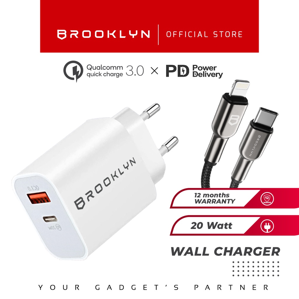 Jual Brooklyn PD iPhone Charger 2 Port + Black Cable Power Delivery Set BK-W12 | Shopee Indonesia