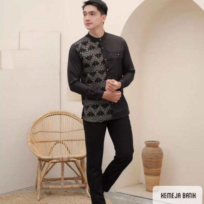 Jual kemeja koko motif batik khadam/kemeja koko tangan panjang motif ...