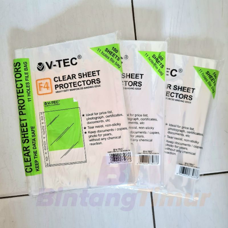 Jual V-TEC Clear Sheet Protectors F4 isi 100 lembar | Shopee Indonesia