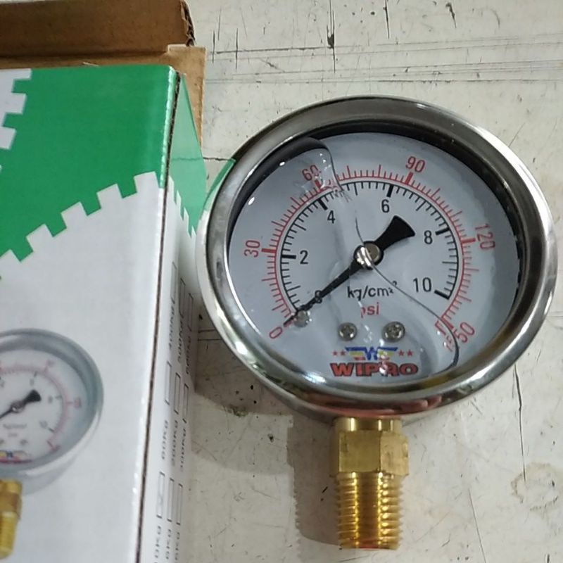 Jual manometer 10 kg 150 psi Wipro bisa isi minyak dia 2,5" con 1/4 ...