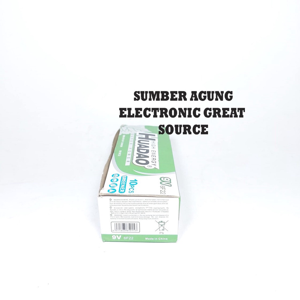 Jual Baterai 9V Batu Kotak Battery Huadao Per Biji Super Power 6F22 ...