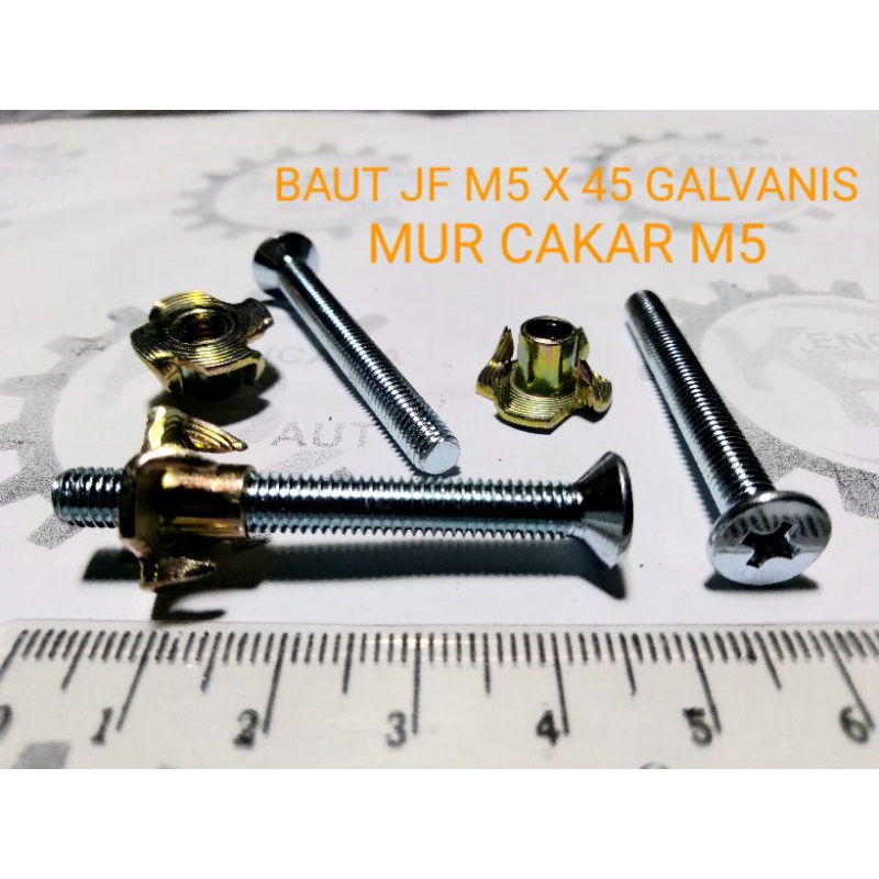 Jual BAUT JF M5 X 45 MM GALVANIS DAN MUR CAKAR / BAUT SPEAKER KUNCI OBENG PLUS | Shopee Indonesia