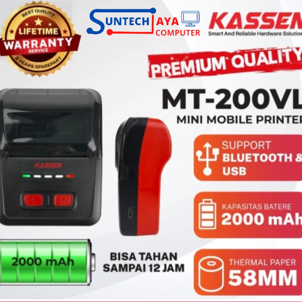 Jual Mini PRINTER THERMAL BLUETOOTH 58mm KASSEN MT200 VL Portable Mobile | Shopee Indonesia