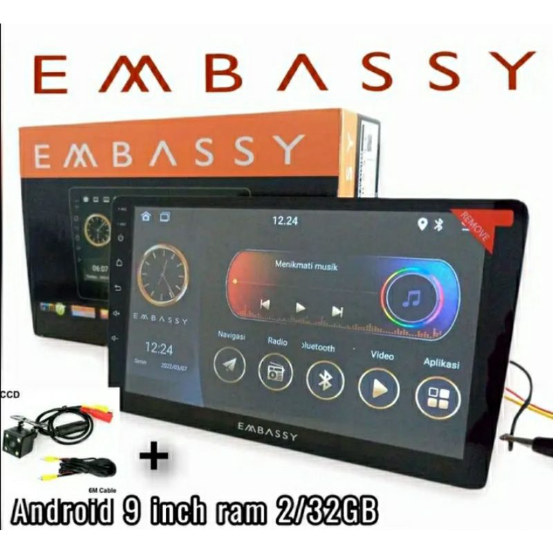 Jual head unit android embassy 9 inch ram 2/32 gb bonus camera | Shopee ...