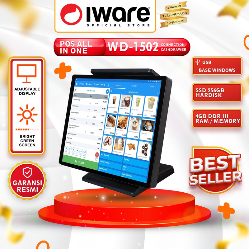 Jual Iware Mesin Kasir All in One Touchscreen Pos System PC WD-1502 Singgle BASE WINDOWS ...