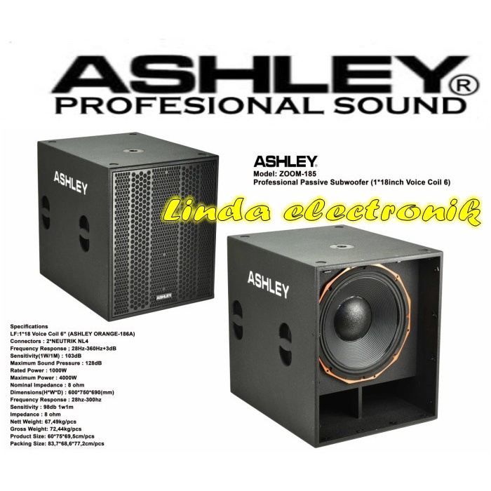 Jual subwoofer pasif ashley zoom 185 ashley zoom185 18'' 1 buah ...