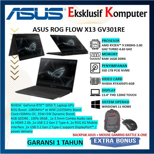 Jual TABLET GAMING ASUS ROG FLOW X13 GV301RE RYZEN 9 6900HS 16GB 1TB ...