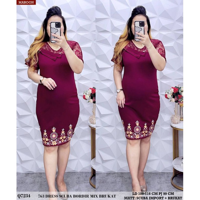 Jual DRESS PESTA BAJU KE GEREJA BAJU NATAL DRES SCUBA BANGKOK PREMIUM DRES JUMBO QQ 7633 ...