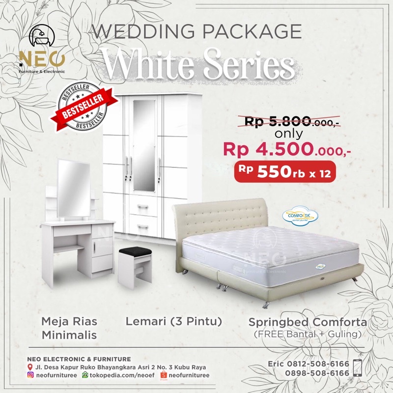 Jual NEO - PAKET WEDDING PACKAGE WHITE SERIES SPRINGBED COMFORTA 180 x ...
