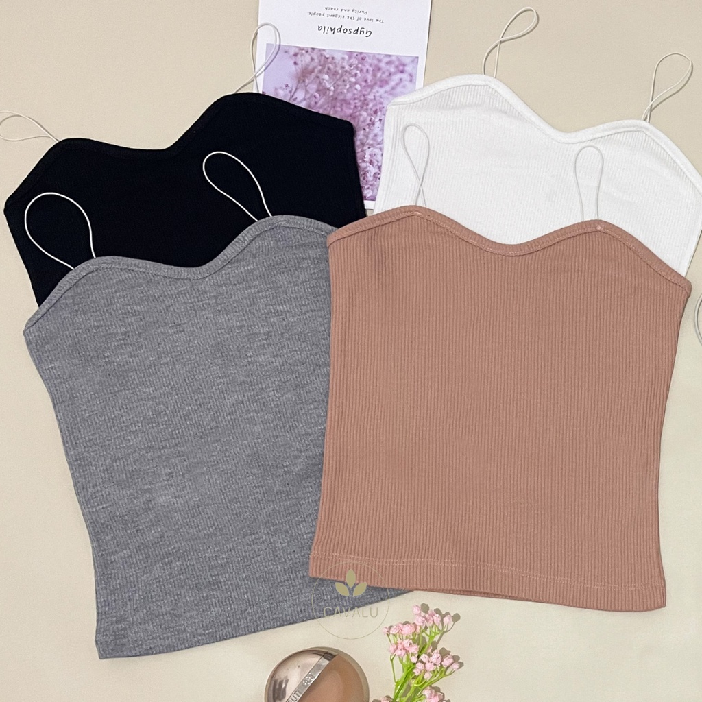 Jual CAVALU Korean Tanktop Crop Top Korea Tank Top Spaghetti Baju ...