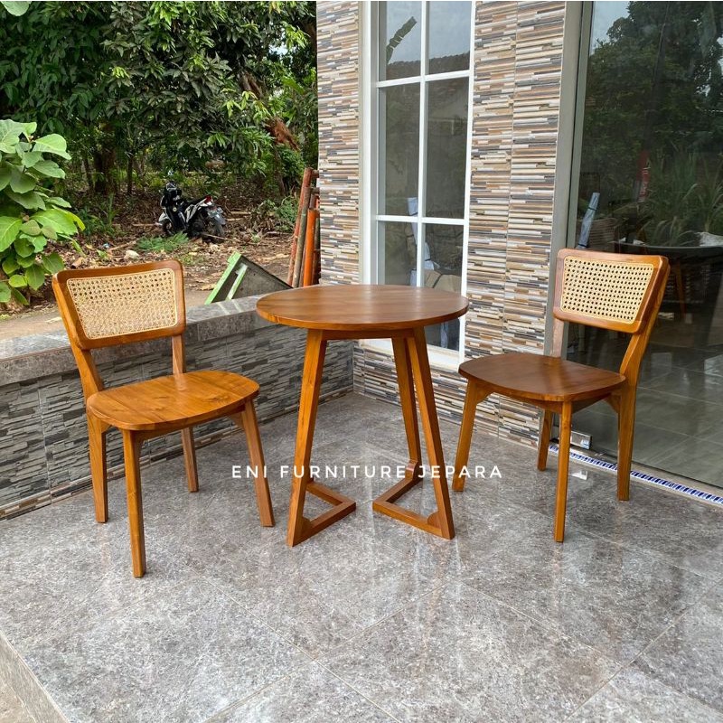 Jual Set Meja Cafe Jati Minimalis - Set Kursi Rotan Meja Cafe Bundar Jati - Set Kursi Cafe ...