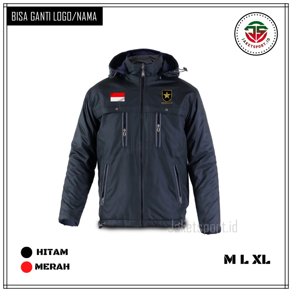 Jual Jaket Costum Partai Ummat Parasut Tahan Angin Terbaru Hitam Merah ...