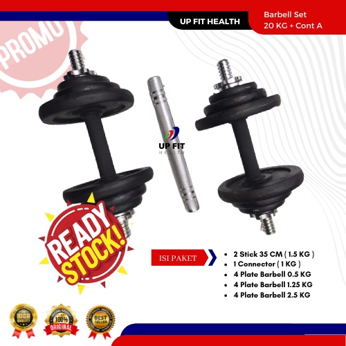 Jual Barbel Set 20kg Full Besi Cat Solid + Connector / Dumble Set ...