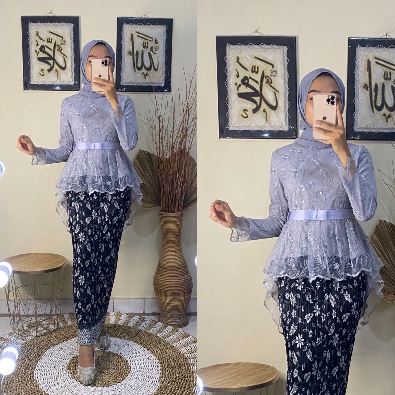 Jual SETELAN KEBAYA AURORA TILLE QIANA + ROK PLISKET BATIK PANJANG ...