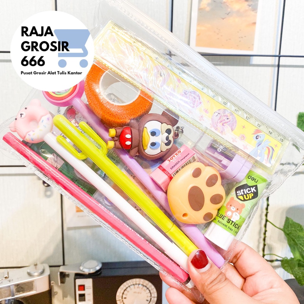 Jual Pouch Set alat tulis sticker pensil gantungan kunci pulpen pena ...