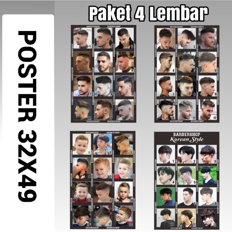 Jual 4 LEMBAR Poster barbersop / poster pangkas rambut / model rambut ...