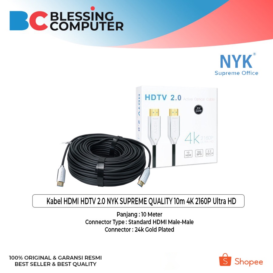 Jual Kabel HDMI HDTV 2.0 NYK SUPREME QUALITY 10m 4K 2160P Ultra HD ...