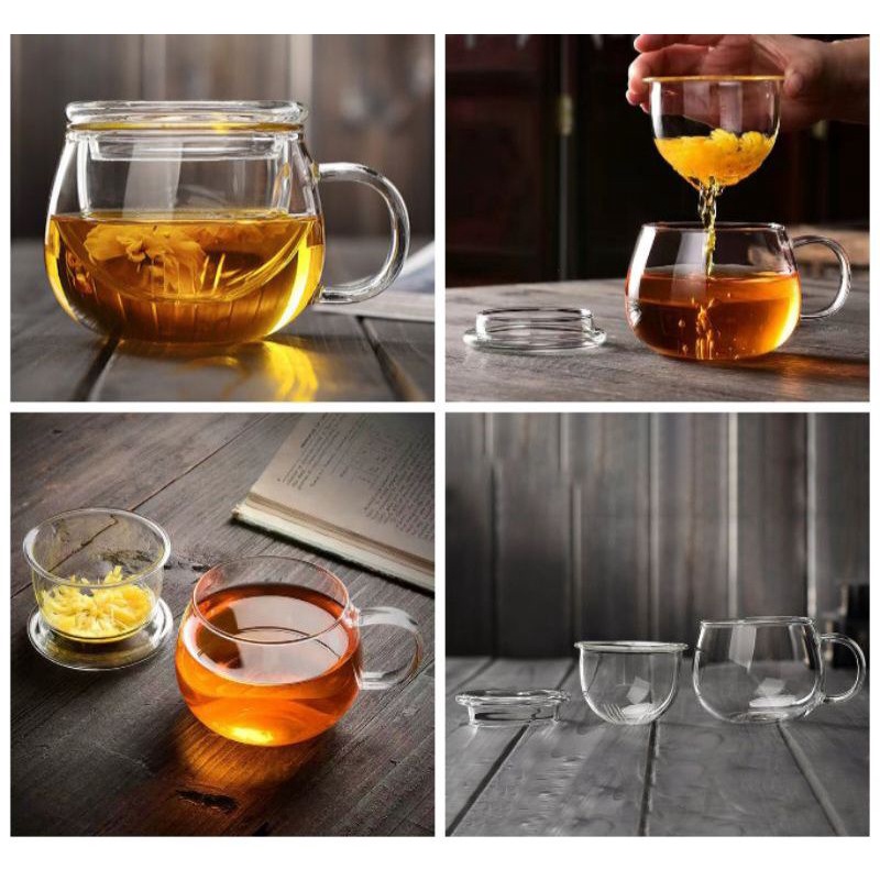 Jual Glass Tea Cup With infuser and lid/gelas teh dengan saringan dan ...