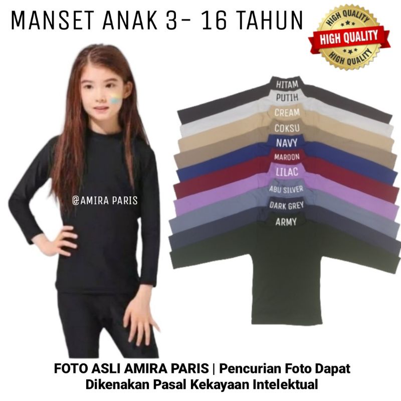 Jual Manset Anak Perempuan Umur 3 - 16 Tahun / Manset Kaos Anak Lengan ...