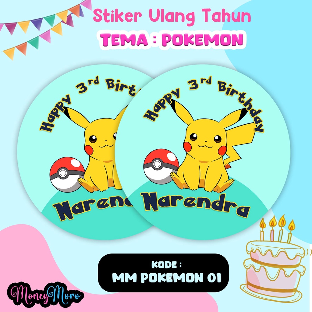 Jual MoneyMoro Stiker Bulat Custom Pokemon / Label Ulang Tahun Custom ...