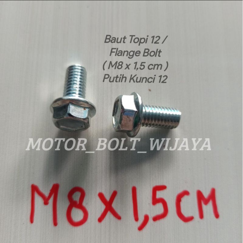 Jual Baut Topi 12 / Flange Bolt ( M8 x 1,5 cm ) Putih Kunci 12 Isi 1 Pcs | Shopee Indonesia