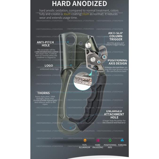 Jual Xinda Left Hand Ascender (Not Petzl Ascension Jumar) | Shopee ...