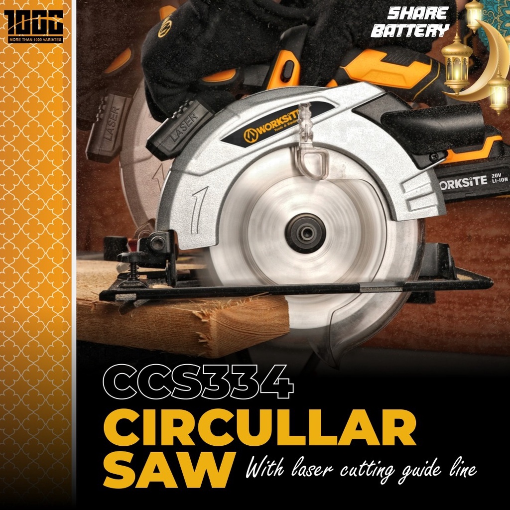 Jual WORKSITE CCS334 MESIN CORDLESS CIRCULAR SAW GERGAJI KAYU 6,5" 20V ...