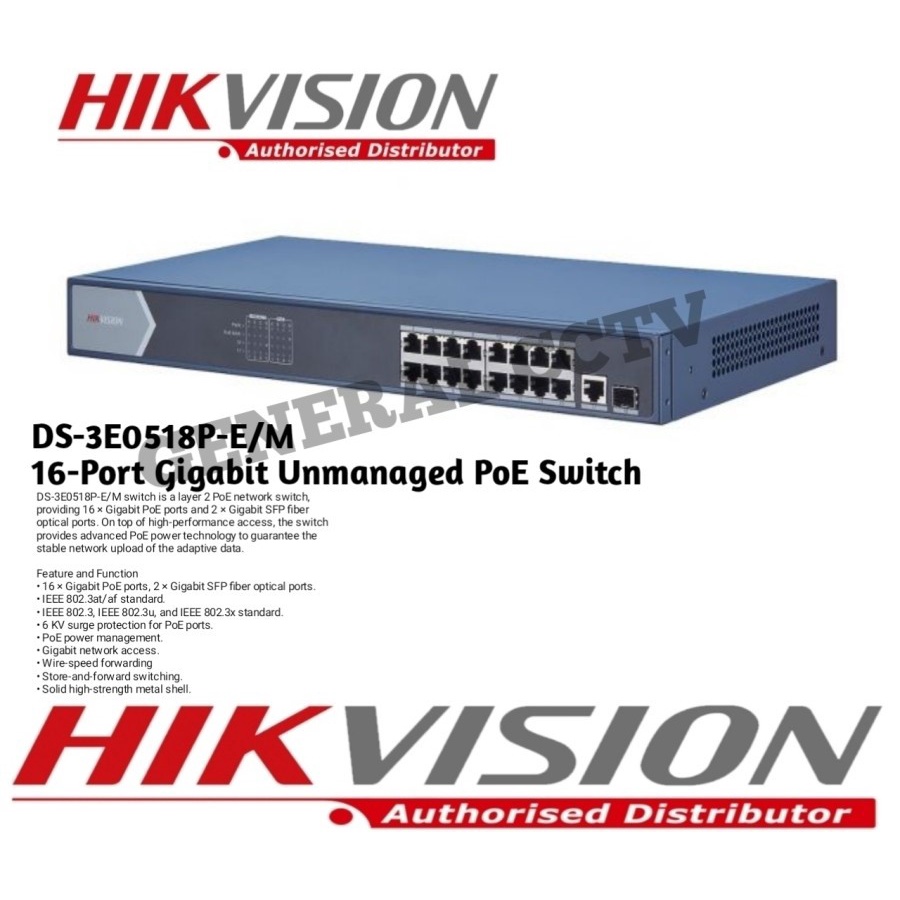 Jual SWITCH Hikvision DS-3E0518P-E/M 16-Port Gigabit Unmanaged PoE Switch | Shopee Indonesia